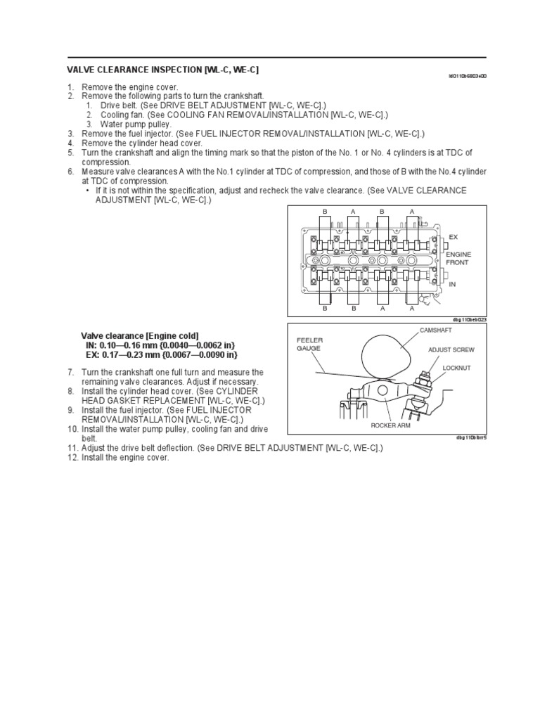 Valve Clearance Inspection (WL-C, We-C) : B A B A | PDF | Cylinder ...