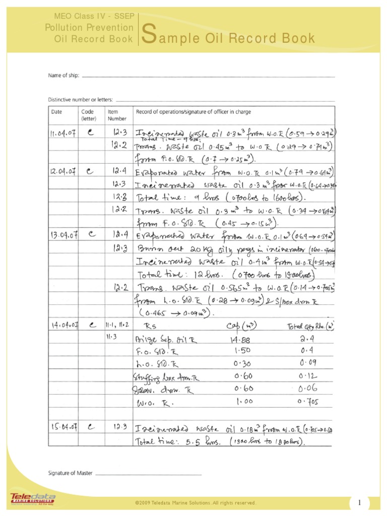 Oil Record Book | PDF