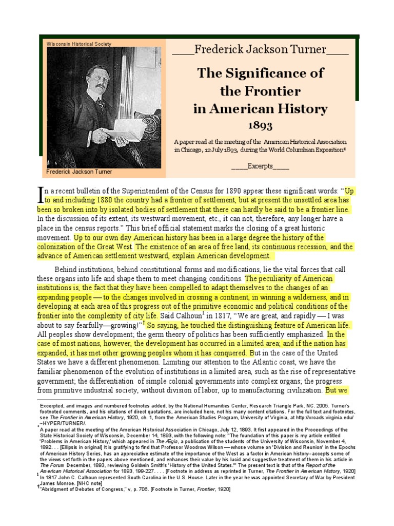 The Significance of The Frontier in American History: - Frederick ...