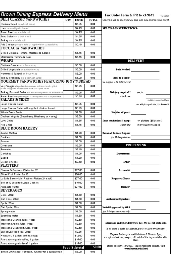 Food Order Form I | PDF | Salad | Sandwich