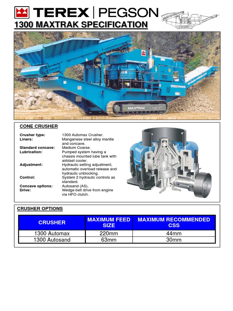1300 Maxtrak Cone Crusher Specs | PDF | Belt (Mechanical) | Bearing ...