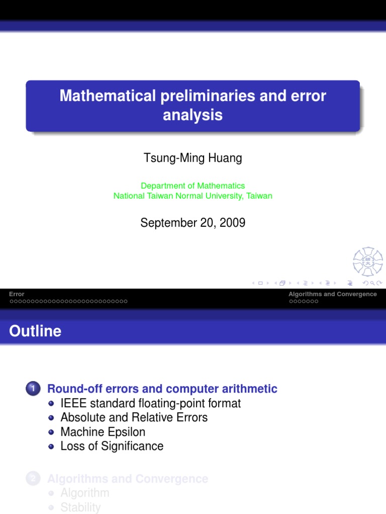 Mathematical Preliminaries and Error Analysis | PDF | Rounding | Real ...