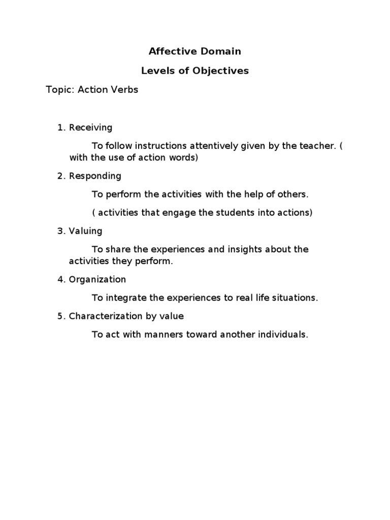 Affective Domain Levels and Objectives | PDF | Career & Growth