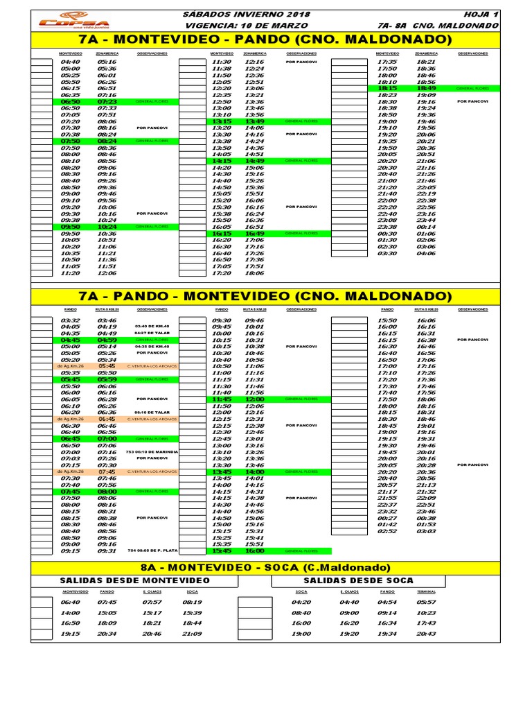 Horarios de Buses Montevideo-Zonamerica | PDF