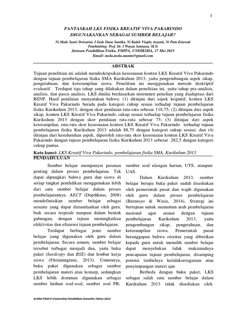 Pantaskah Lks Fisika Kreatif Viva Pakari | PDF | Karier & Perkembangan