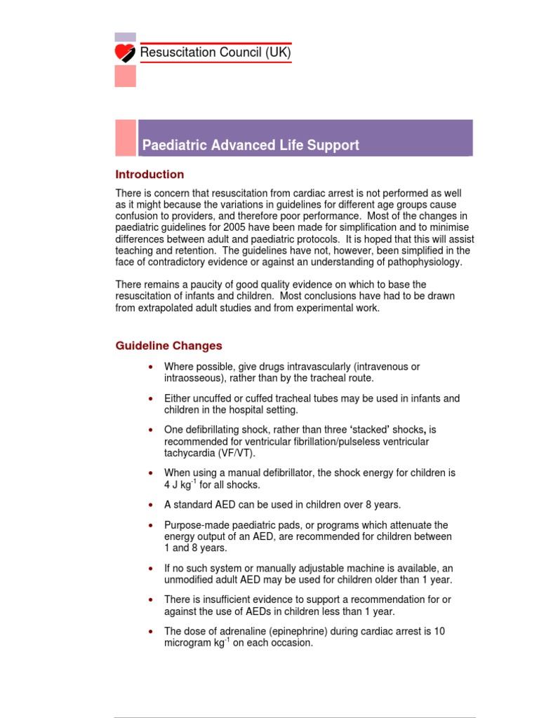 Paediatric Advanced Life Support: Resuscitation Council (UK) | PDF ...
