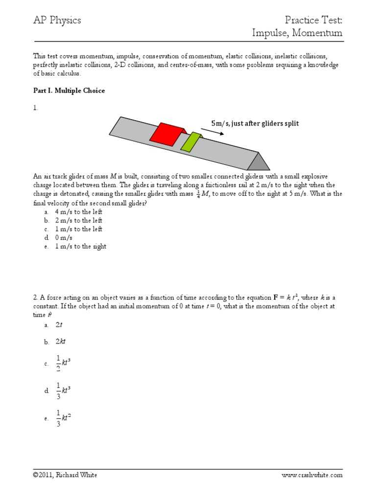 Practice - Test 5 Momentum PDF | PDF | Collision | Momentum
