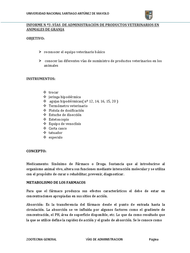 Inf 3vías de Administración en Animales de Granja | PDF | Medicamentos con receta | Bienestar