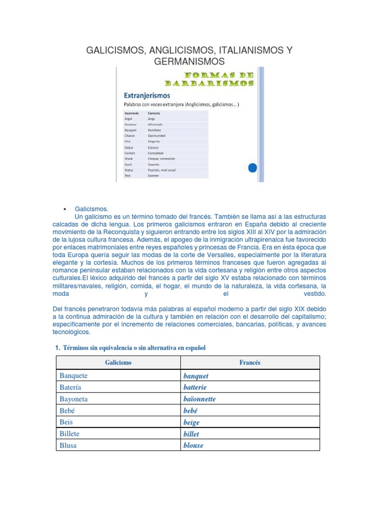 GALICISMOS Extranjerismos | PDF | Italia | Idiomas