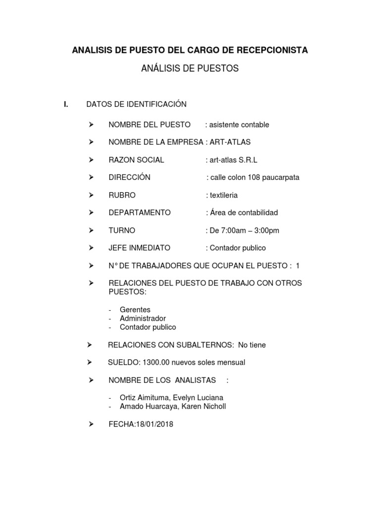 Analisis de Puesto Asistente Contable Acp | PDF | Contabilidad | Archivo de computadora