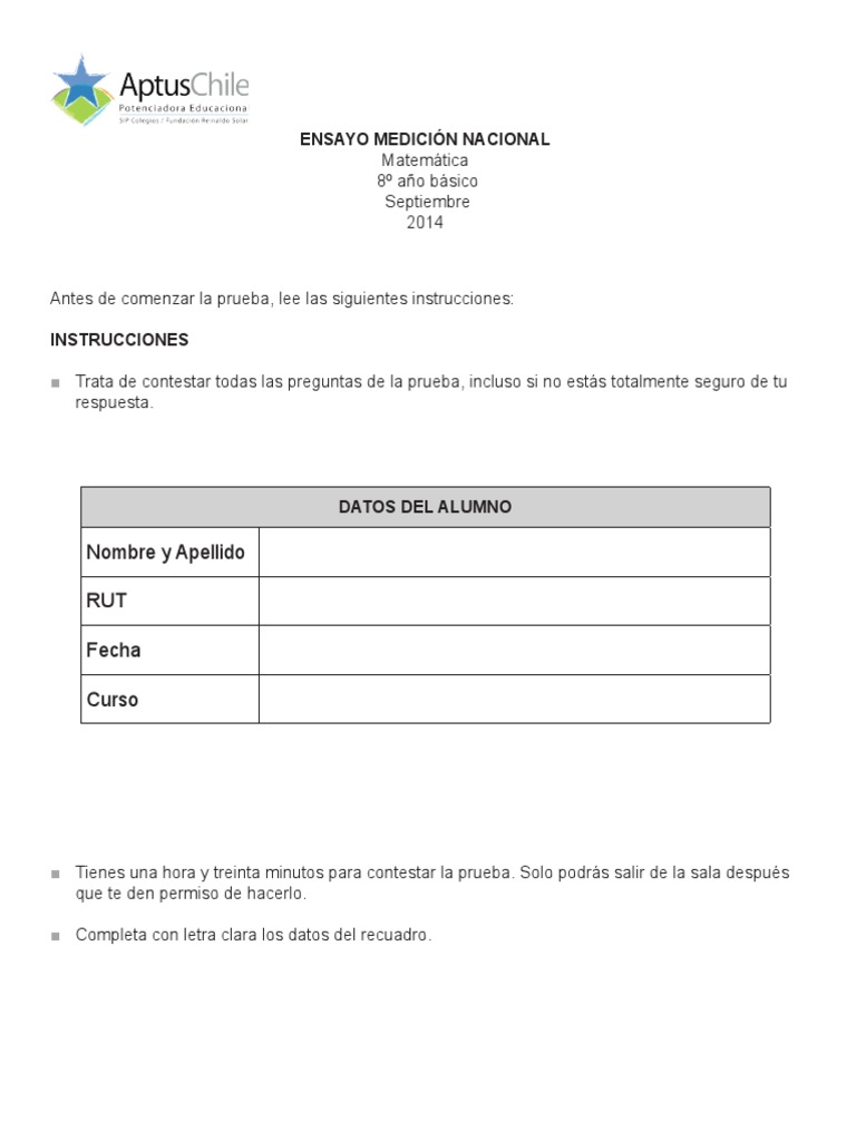 Prueba Aptus 8 Basico Sept. 2014 | PDF | Triángulo | Circulo