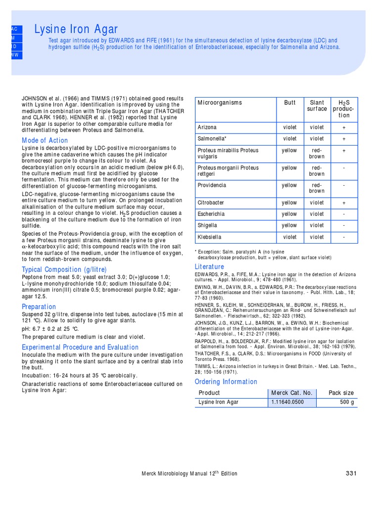 331 Lysine Iron Agar 111640 | PDF | Microorganism | Microbiology