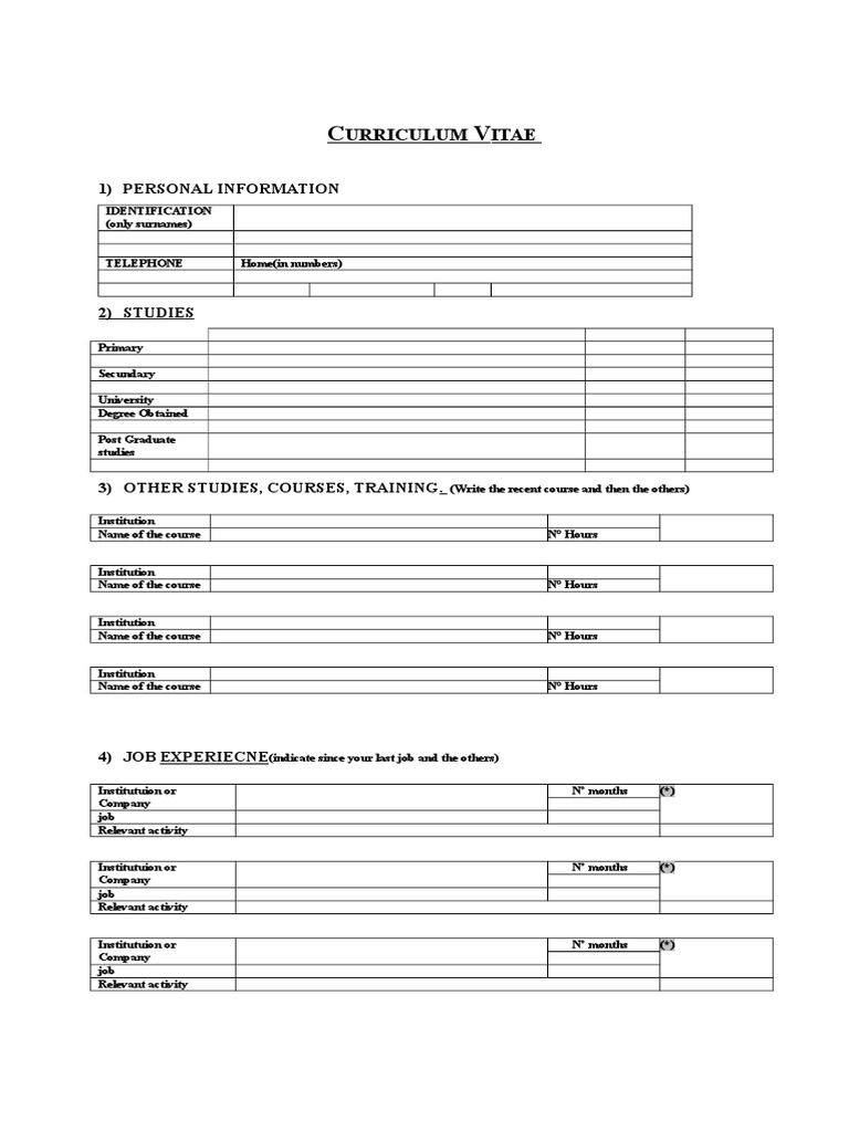 Urriculum Itae: 1) Personal Information | PDF