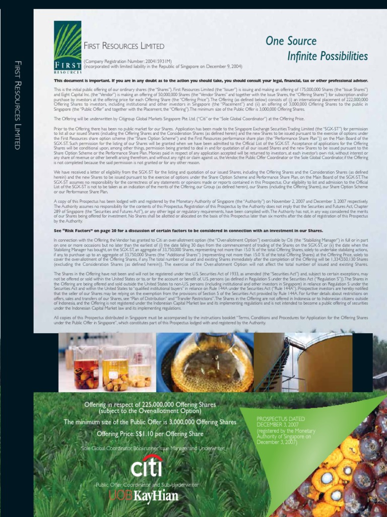First Resources Limited IPO Prospectus Summary | PDF | Securities Act ...