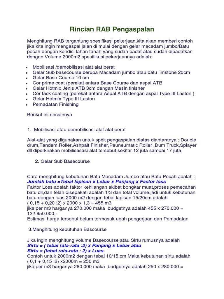 Contoh RAB Pengaspalan | PDF | Metode & Bahan Ajar