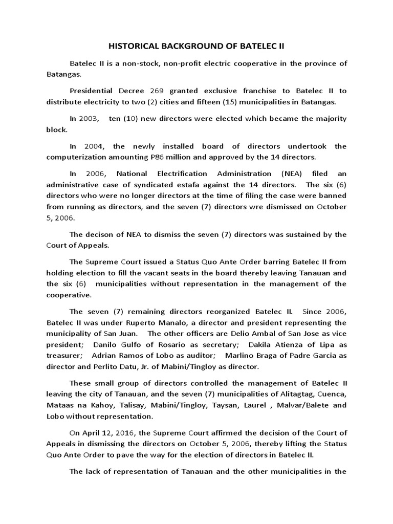 History of Batelec | PDF | Public Sphere | Government Information