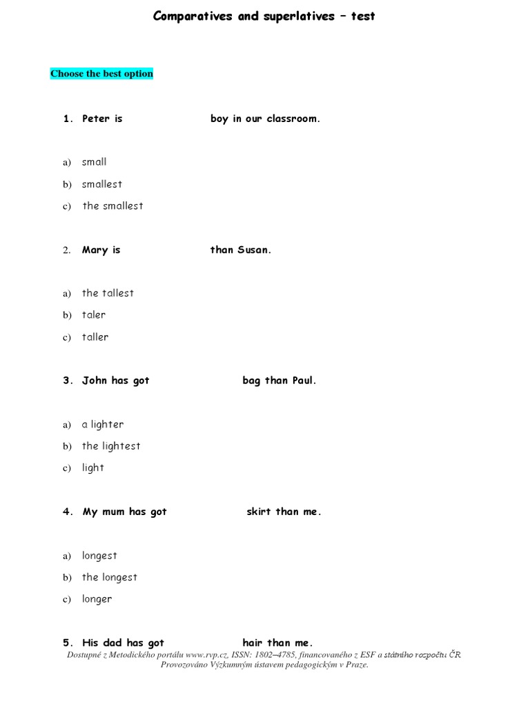Comparatives & Superlatives Test | PDF | Nature