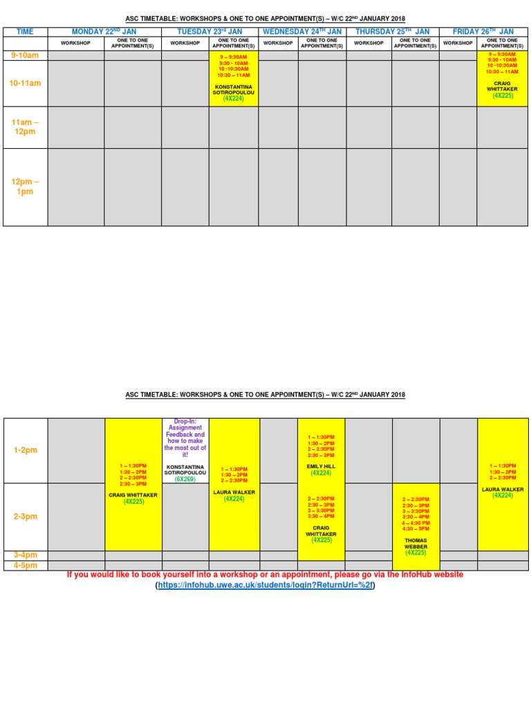 W-C 22nd Jan Timetable | PDF