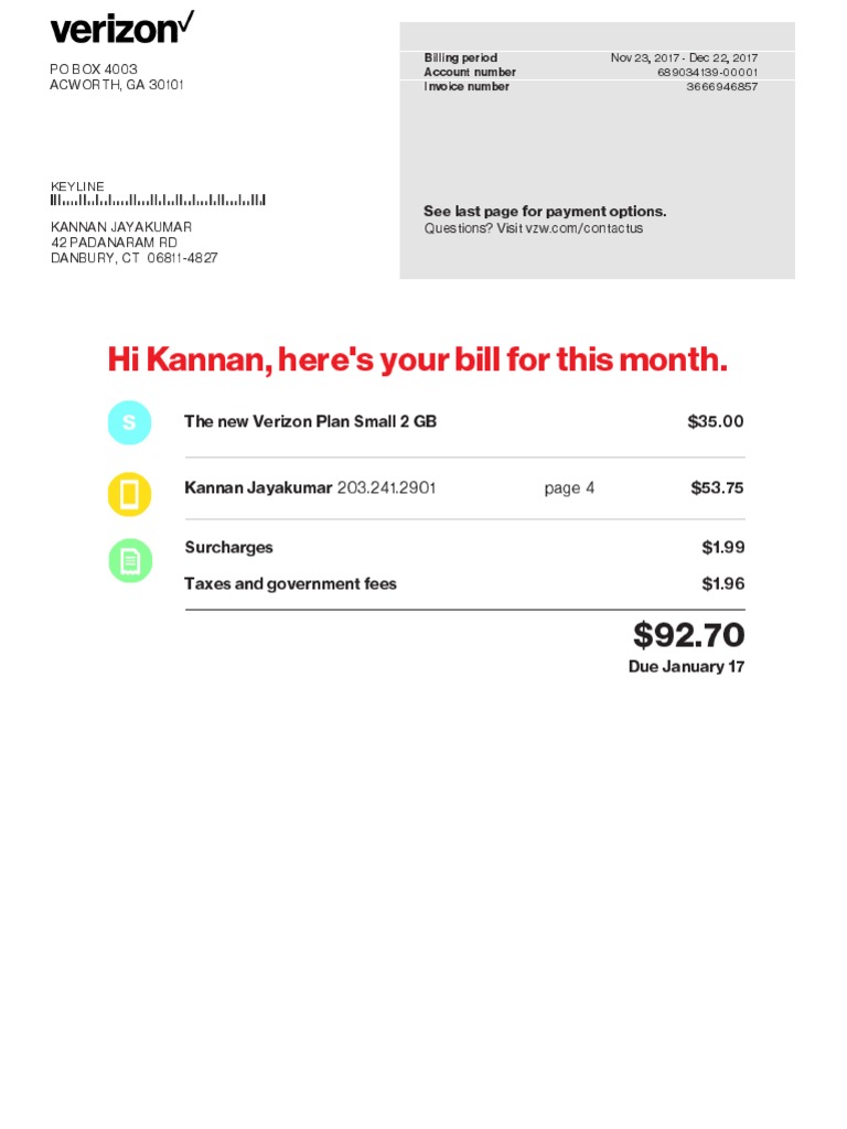 An Analysis of Kannan Jayakumar's Verizon Wireless Bill for November 23 ...