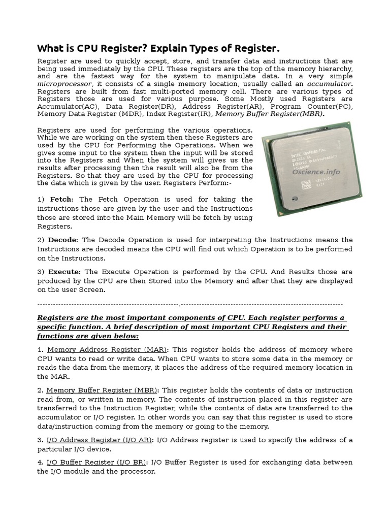 CPU Registers | PDF | Central Processing Unit | Input/Output