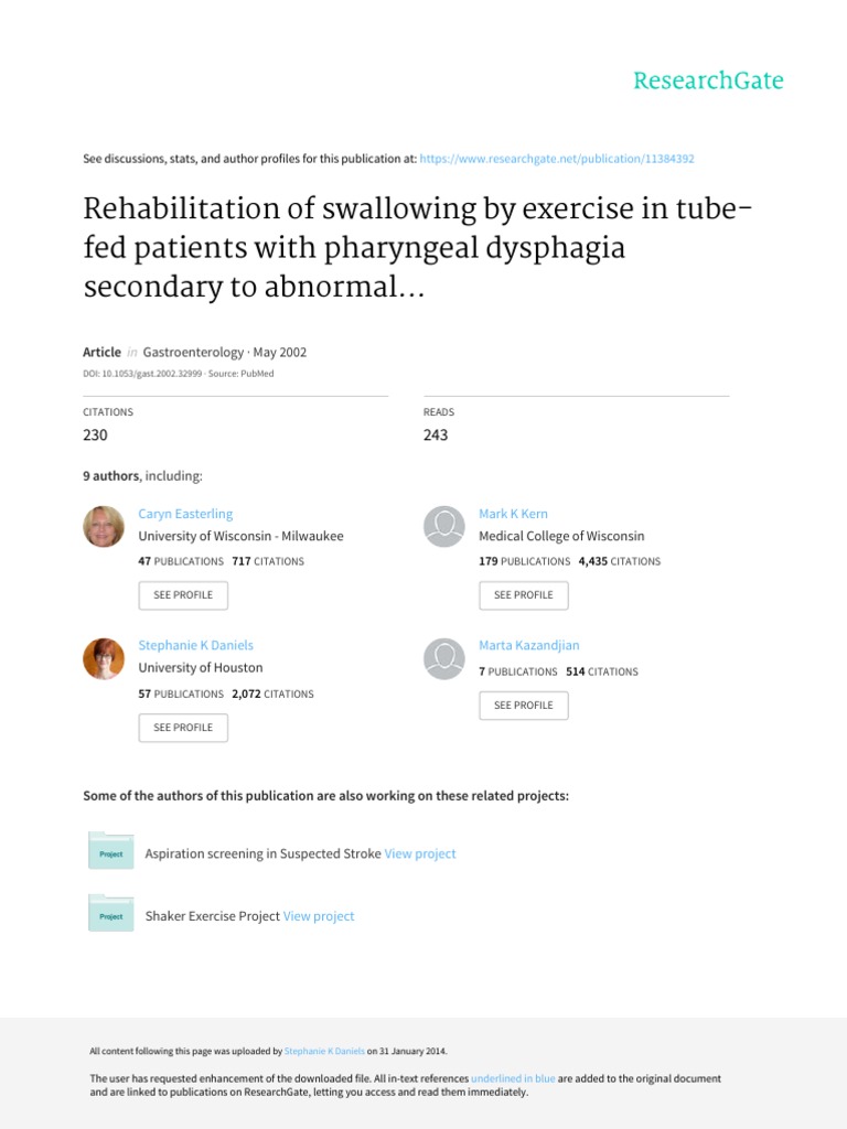 Rehabilitation of Swallowing by Exercise in Tube-Fed Patients With ...