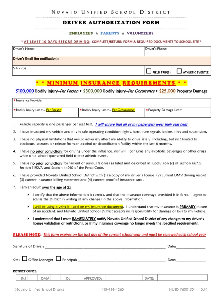Driver Authorization Form 10 | PDF | Department Of Motor Vehicles ...