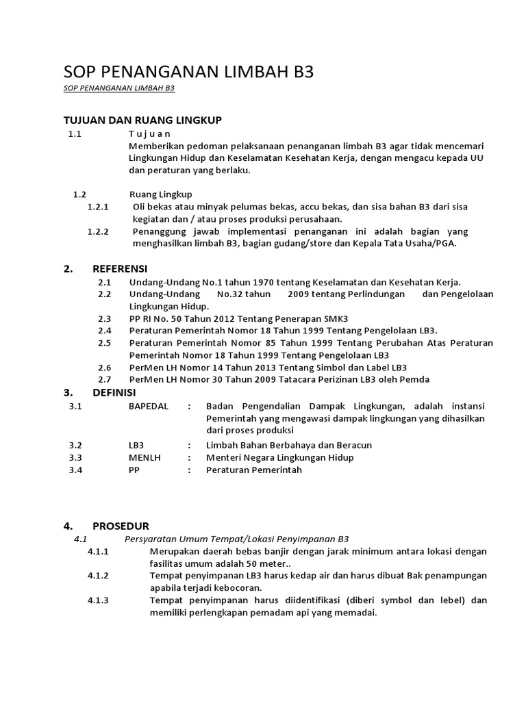 Sop Penanganan Limbah b3 | PDF
