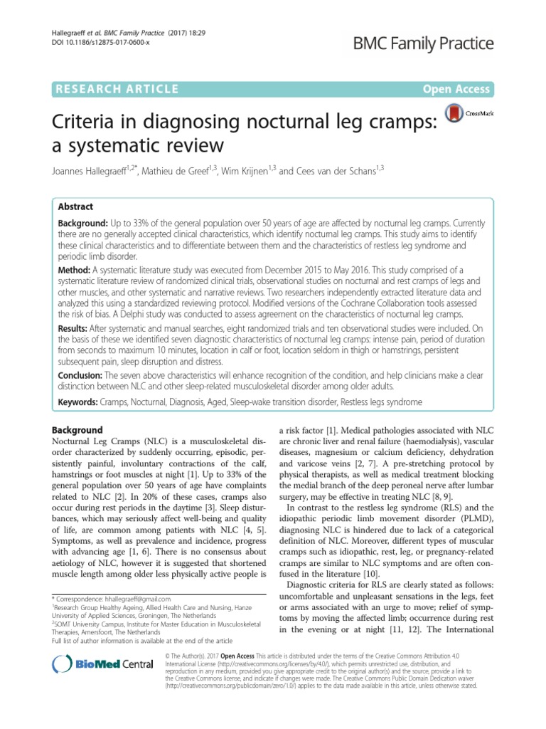 Criteria in Diagnosing Nocturnal Leg Cramps: A Systematic Review | PDF ...