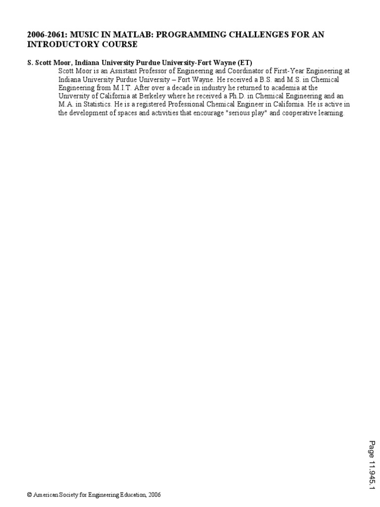 Music in Matlab Programming Challenges For An Introductory Course | PDF ... Music in Matlab Programming Challenges For An Introductory Course | PDF ...