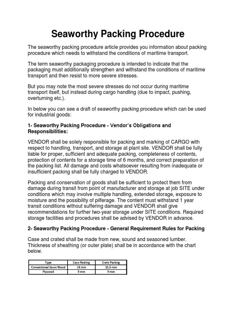 Seaworthy Packing Procedure | PDF | Packaging And Labeling | Structural ...