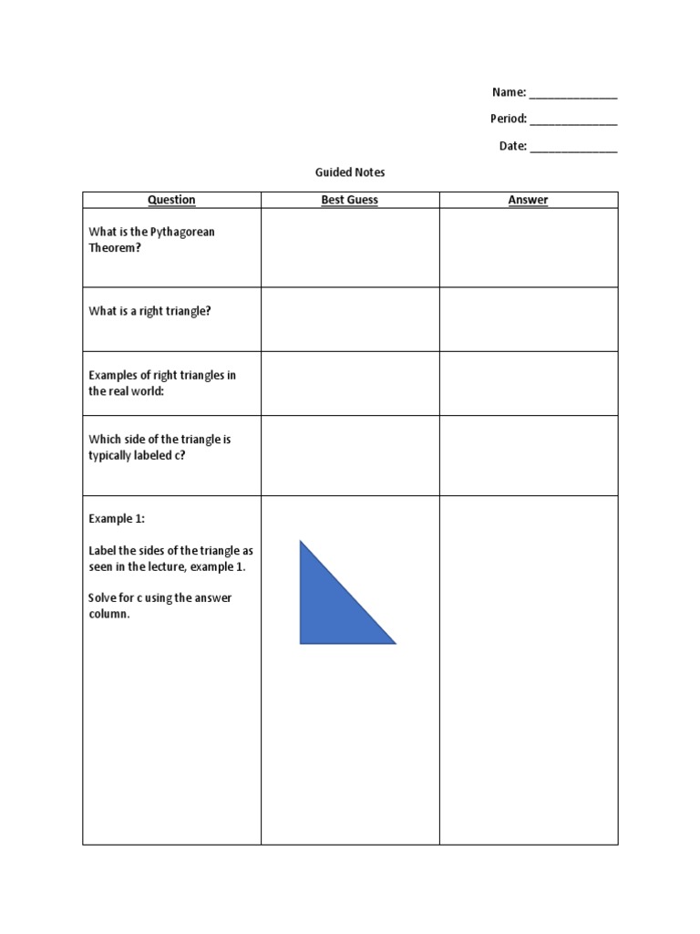 Pythagorean Theorem Guided Notes | PDF