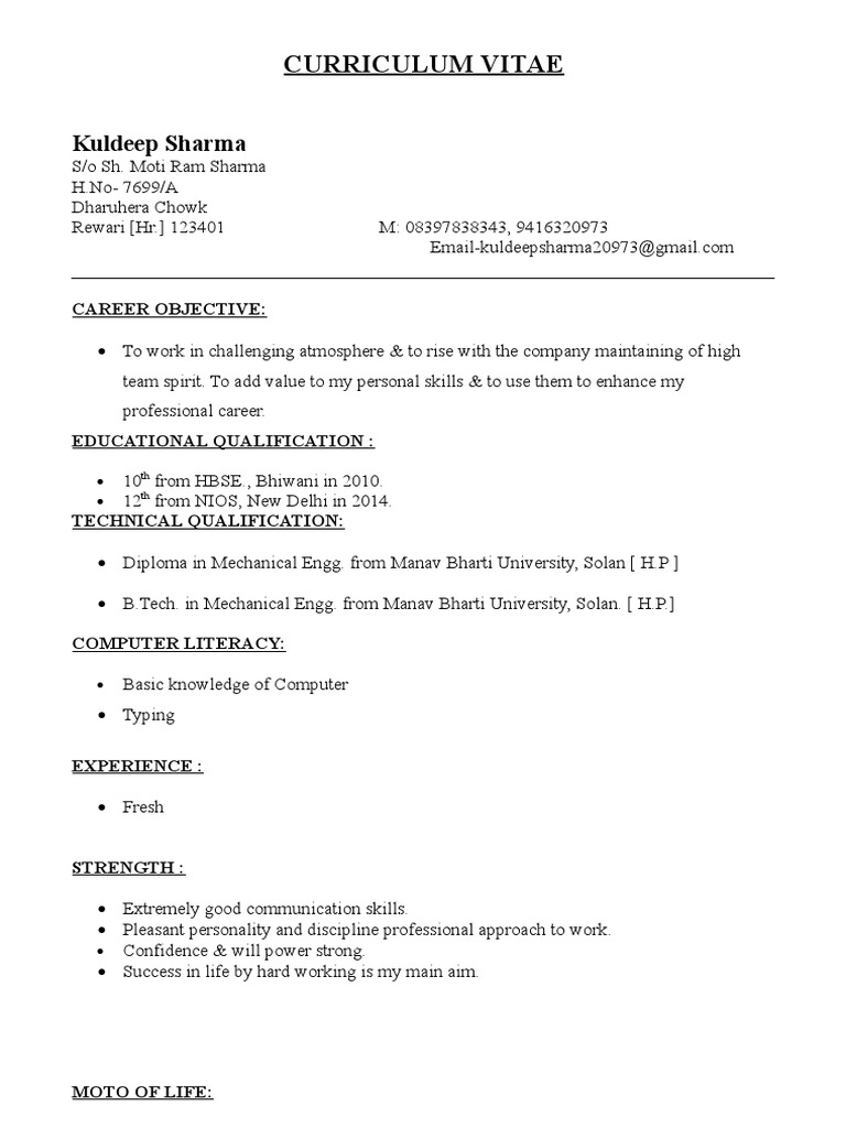 Kuldeep Sharma CV: Mechanical Engineer | PDF