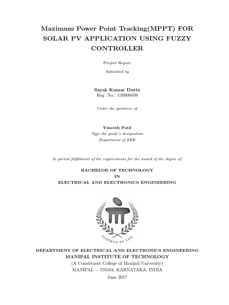 Maximum Power Point Tracking (MPPT) FOR Solar PV Application Using Fuzzy Controller | PDF ...