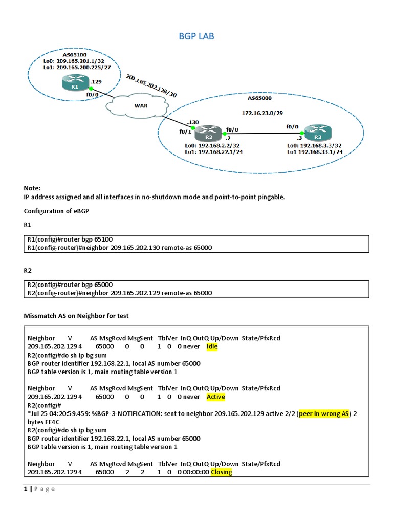 BGP Lab | PDF | Ip Address | Router (Computing)