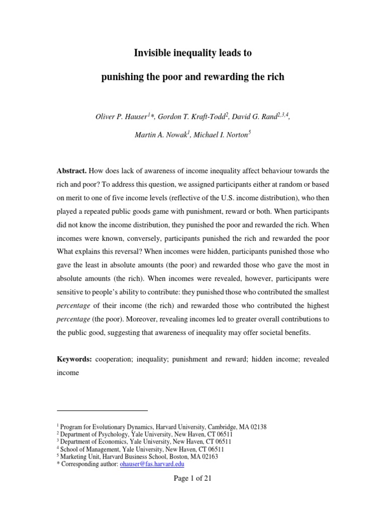 Invisible Inequality Leads To Punishing The Poor and Rewarding The Rich ...