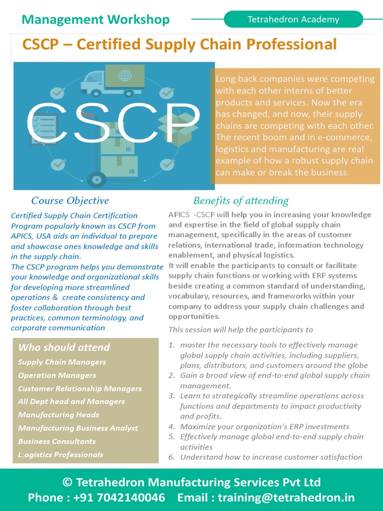 CSCP - Certified Supply Chain Professional Workshop by Tetrahedron ...