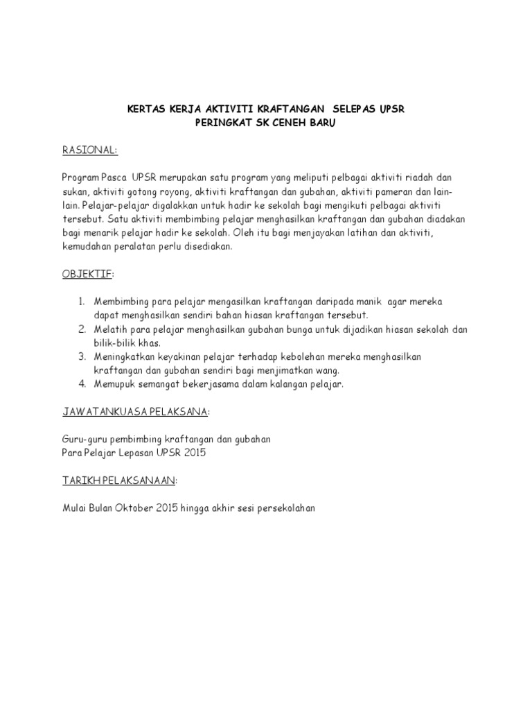 Kertas Kerja Kraftangan & Gubahan SKCB | PDF