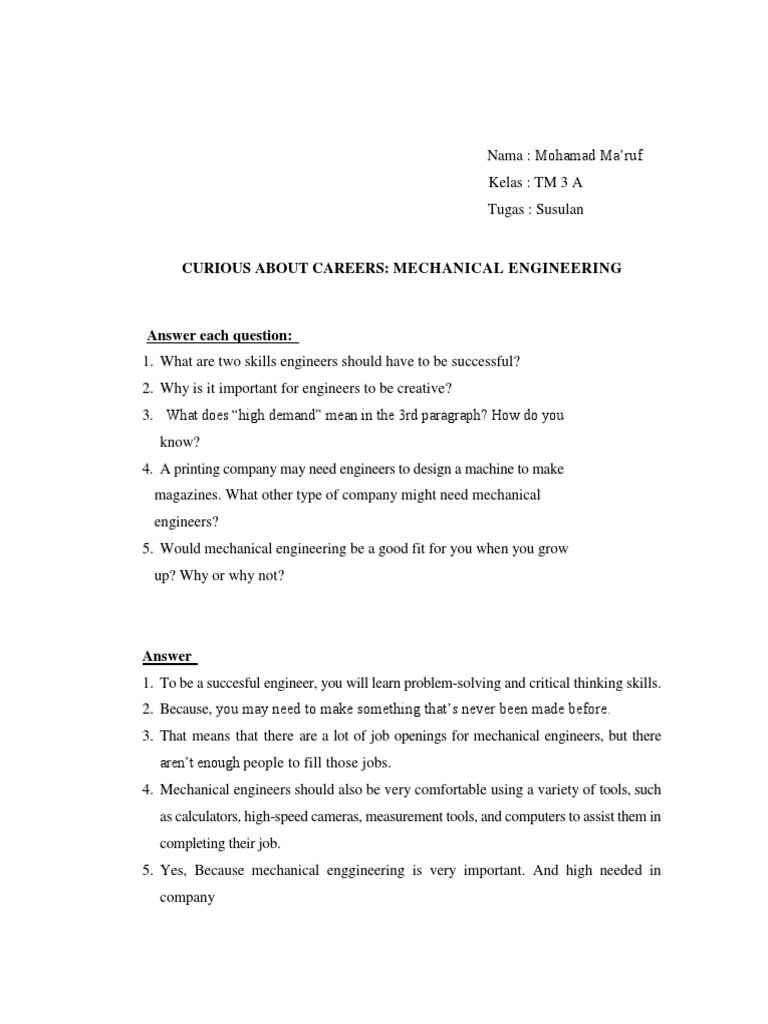 Mechanical Engineering Career Questions Answered | PDF
