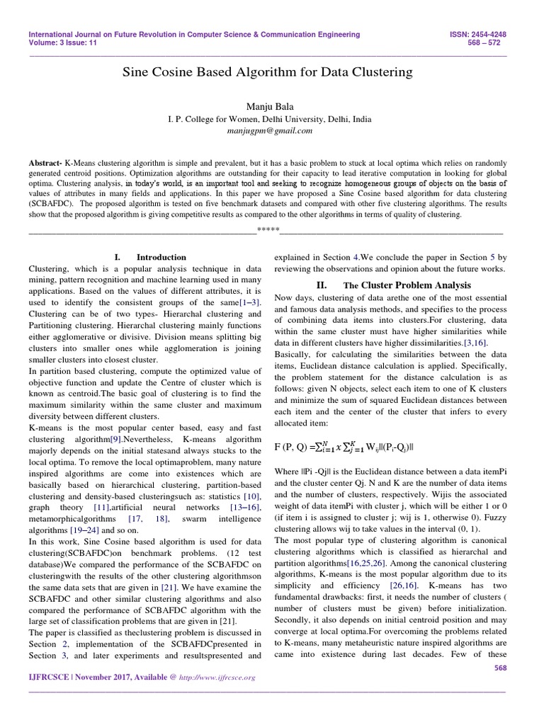 Sine Cosine Based Algorithm For Data Clustering Pdf Cluster Analysis Machine Learning