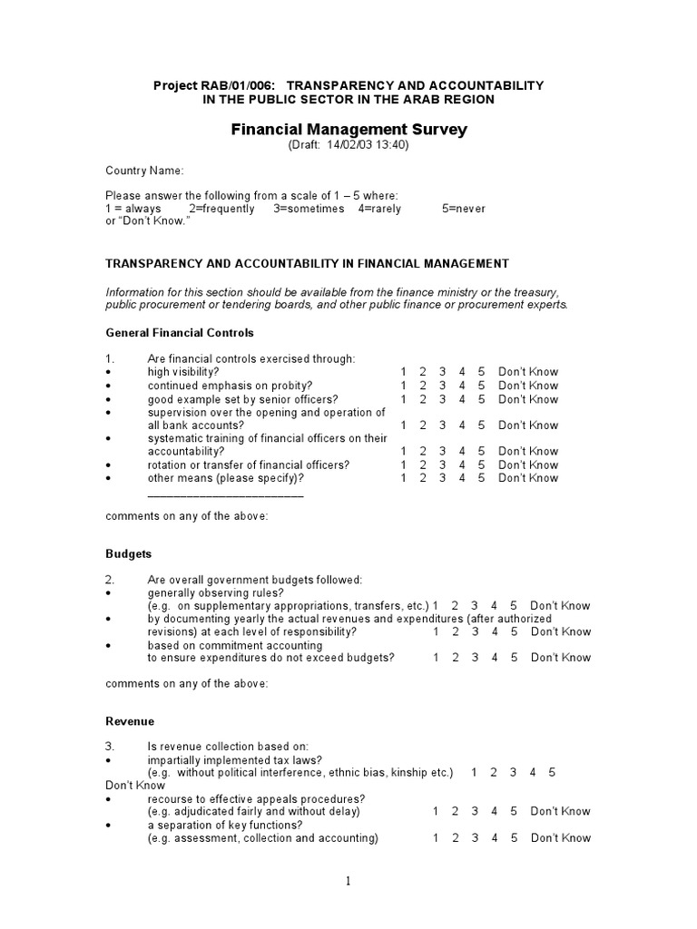 Financial Management Survey Questionnaire | PDF | Payroll | Procurement
