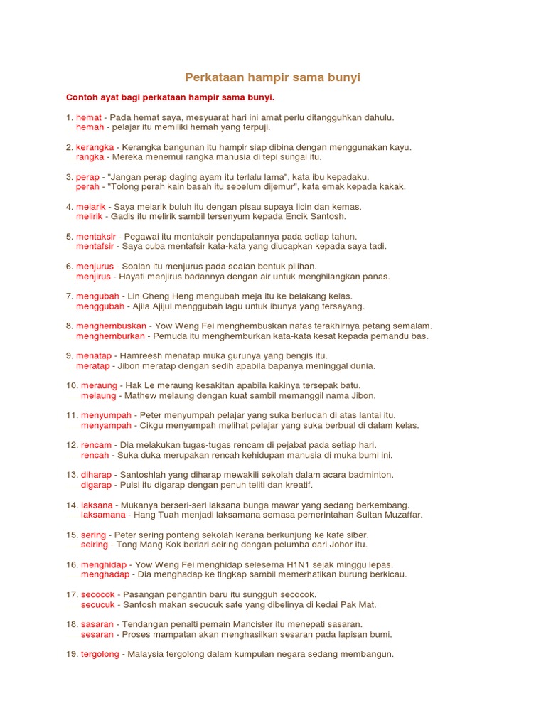 Perkataan Hampir Sama Bunyi | PDF