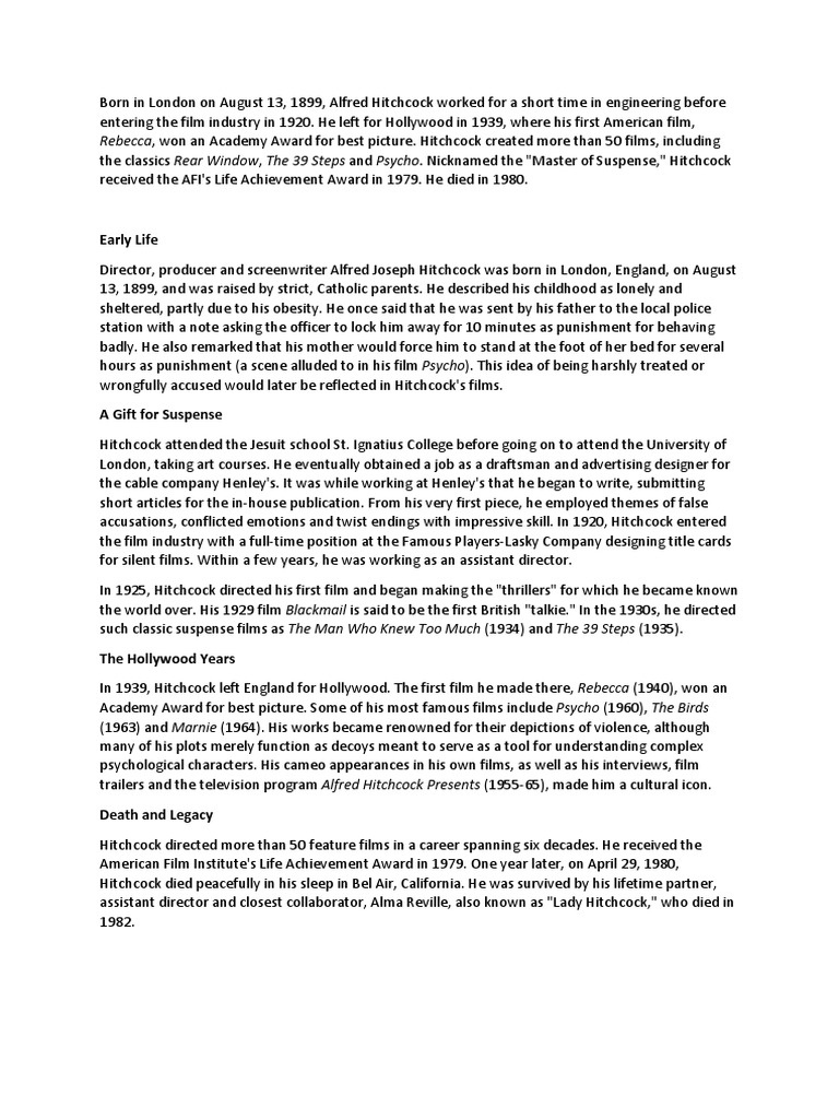 Psycho Note | PDF | Alfred Hitchcock | Leisure