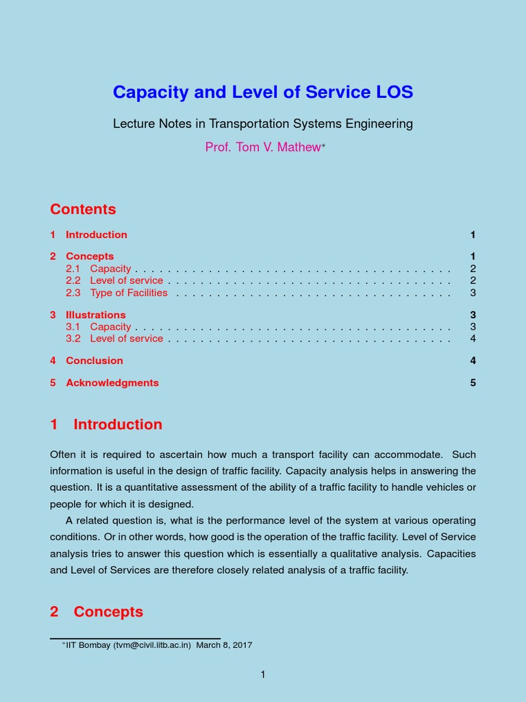 Capacity and Level of Service Analysis for Transportation Systems | PDF ...