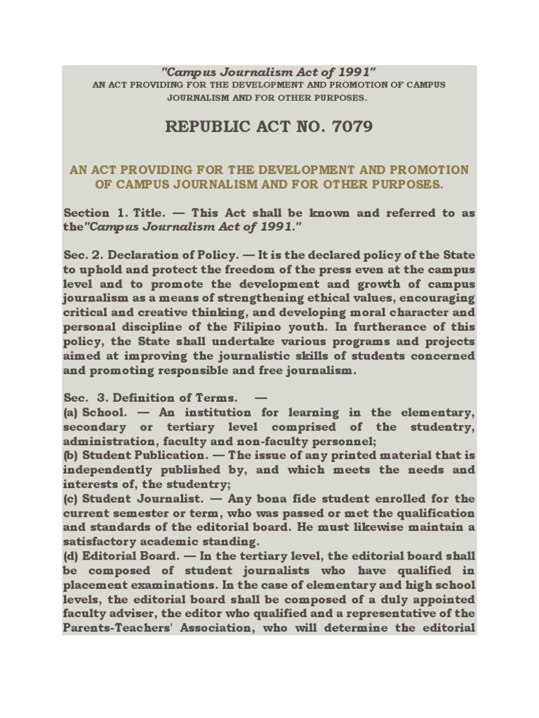 Campus Journalism Act of 1991 | PDF | Journalism | Students