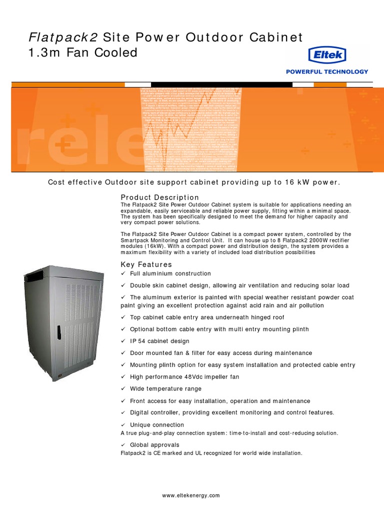 Flatpack2 PS System, 16kW, 48VDC, Outdoor 1.3m Fan Cooled Cabinet (DS - CF1017.003.DS3 - 1 - 1 ...
