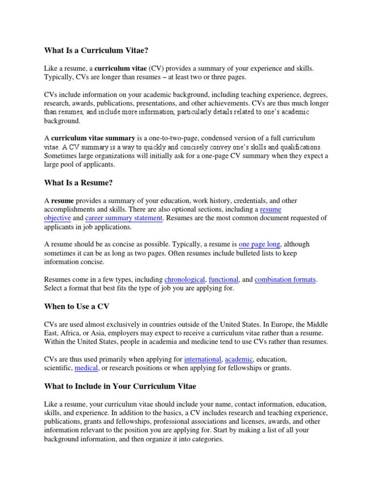 Curriculum Vitae vs. Resume Guide | PDF | Résumé | Business