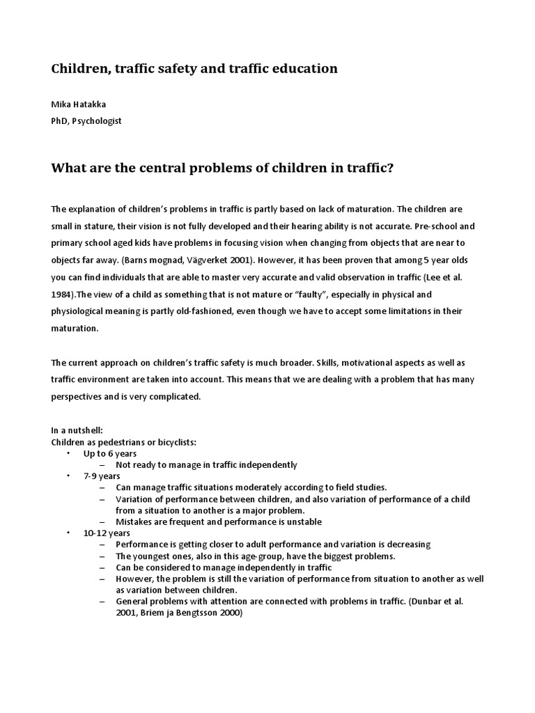 Children, Traffic Safety and Traffic Education | PDF | Traffic | Road ...