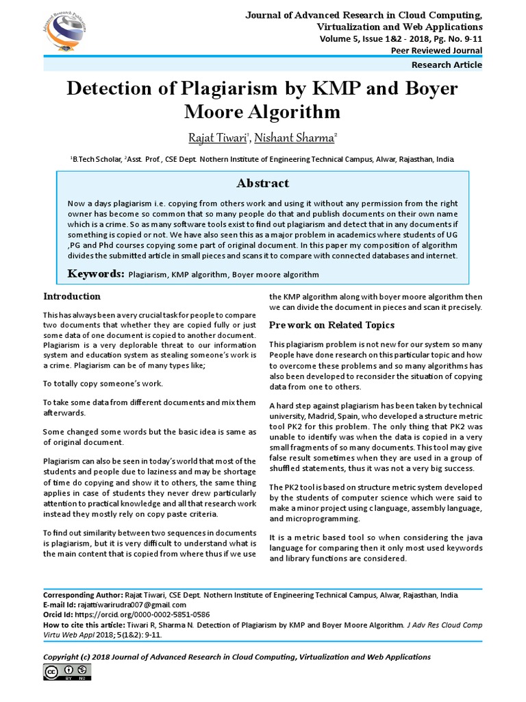 Detection of Plagiarism by KMP and Boyer Moore Algorithm | PDF | Areas Of Computer Science ...