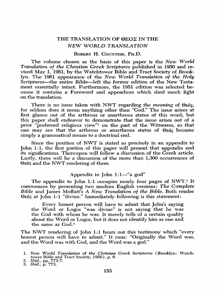 New World Translation: Robert H. Countess, P H - D | PDF | God In ...