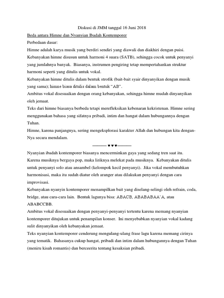 Beda Antara Himne Dan Nyanyian Ibadah Kontemporer | PDF